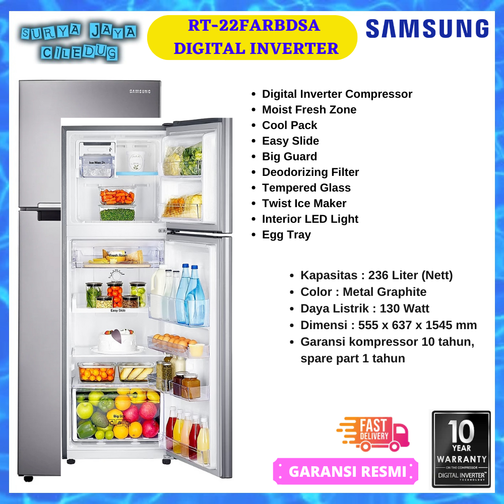 Jual KULKAS SAMSUNG RT-22FARBDSA, RT 22 FAR 2 PINTU DIGITAL INVERTER ...
