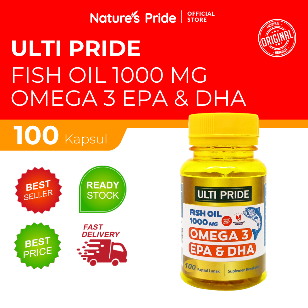 Jual ULTI PRIDE FISH OIL 1000mg OMEGA 3 EPA & DHA 1 BOTOL ISI 100 ...
