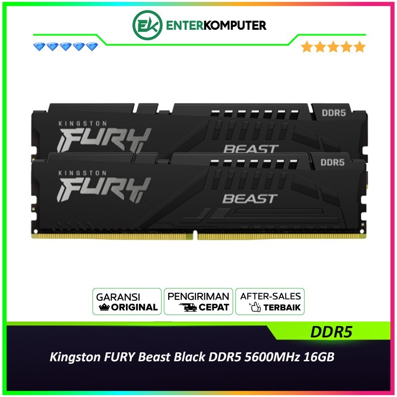Jual Kingston FURY Beast Black DDR5 PC44800 5600MHz 16GB (2x8GB) / RAM 16GB | Shopee Indonesia