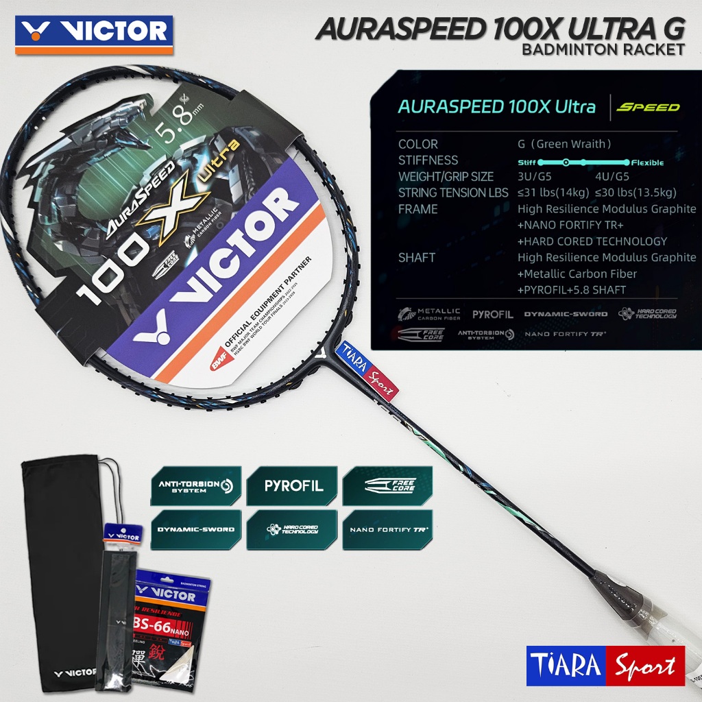 Jual Raket VICTOR Auraspeed 100X Ultra G - Green Wraith - 4U G5 Freecore Badminton Racket ARS ...