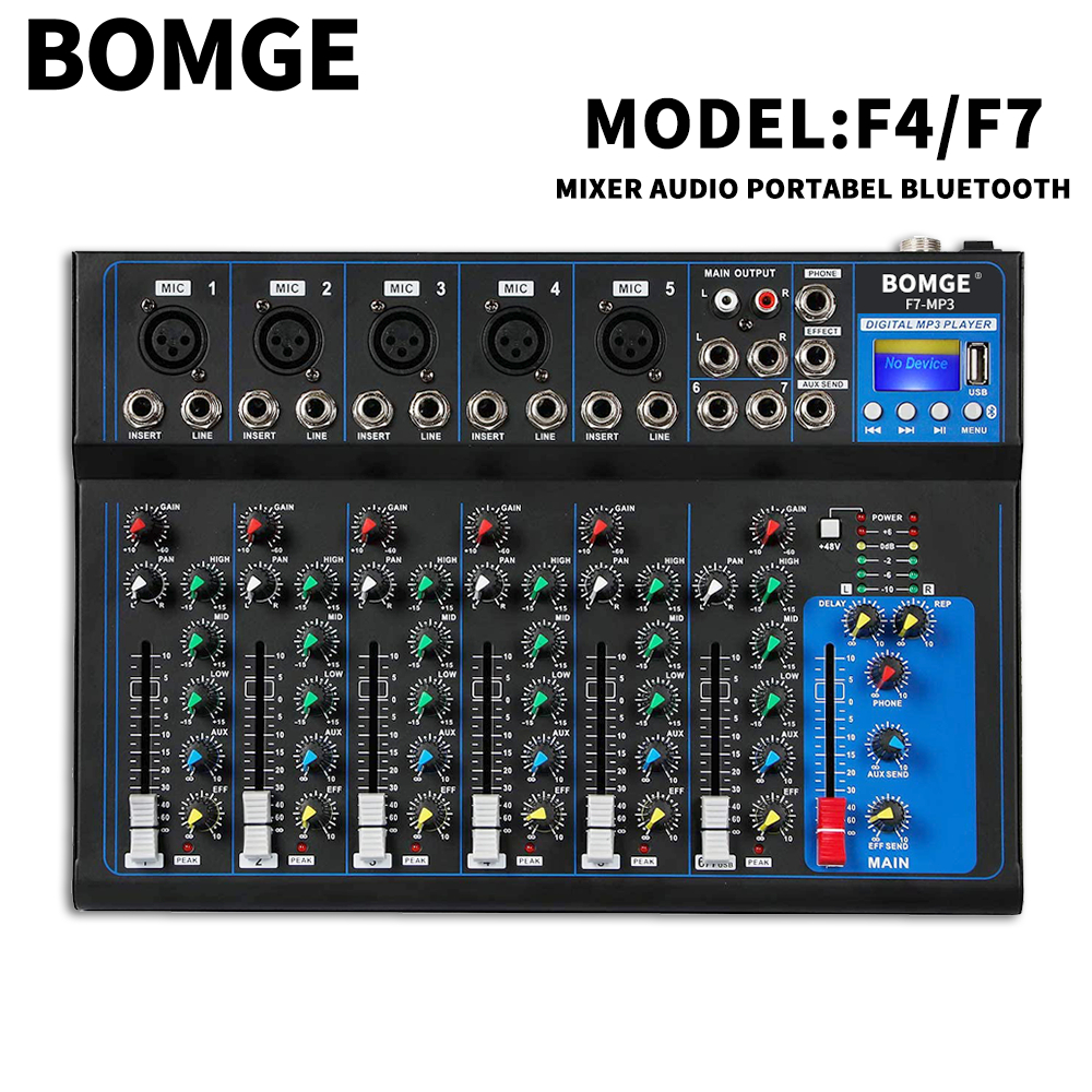 Jual BOMGE F7 Audio Mixer 17V AC USB DJ Sound Mixing Console MP3 Jack 48V Power SoundCard Mixing ...
