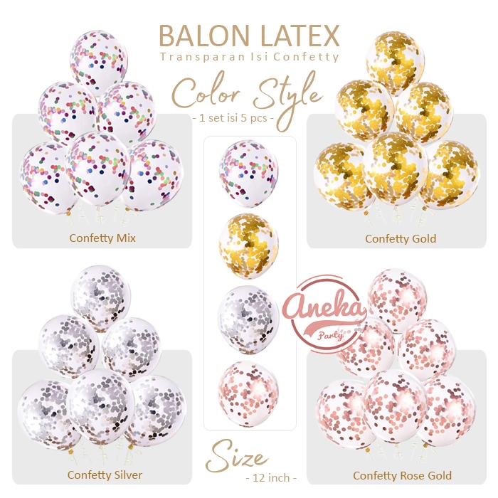 Jual Set balon latex transparan isi confetti / balon latex bening isi ...