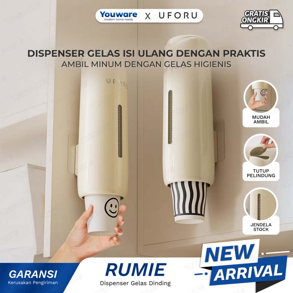 Jual Youware - Rumie Dispenser Gelas Tempel Dinding / Cup Holder Wall ...