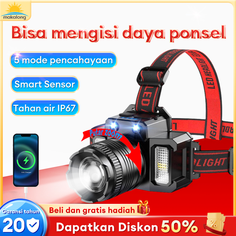 Jual SENTER KEPALA Led outdoor / HEADLAMP POWERBANK / F-T51 Super Terang USB Charging Senter ...