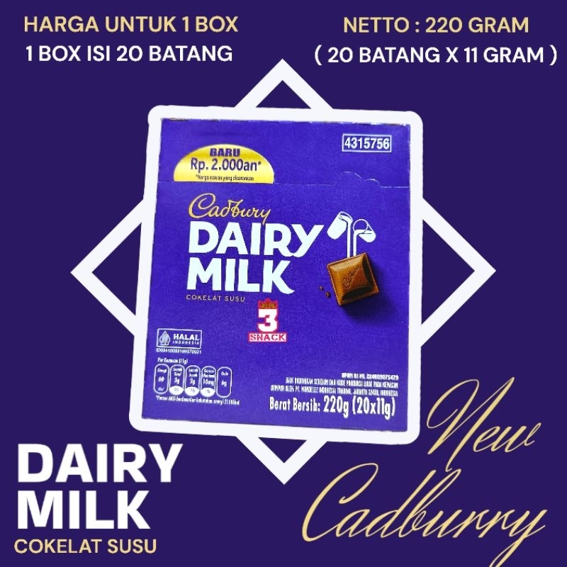 Jual 1 KOTAK CADBURRY DAIRY MILK ISI 20 BATANG | Shopee Indonesia