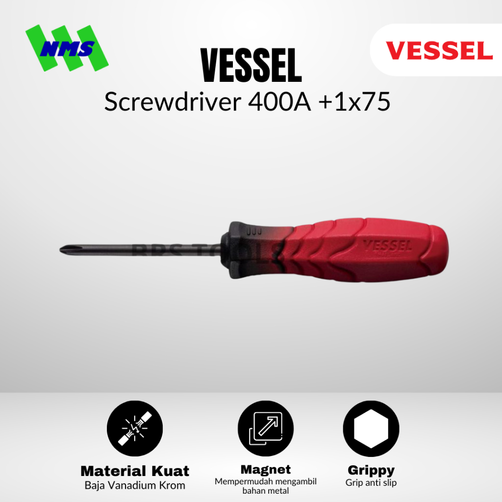 Jual Obeng Plus Minus VESSEL Dual Tone Screwdriver No. 400A Magnet ...