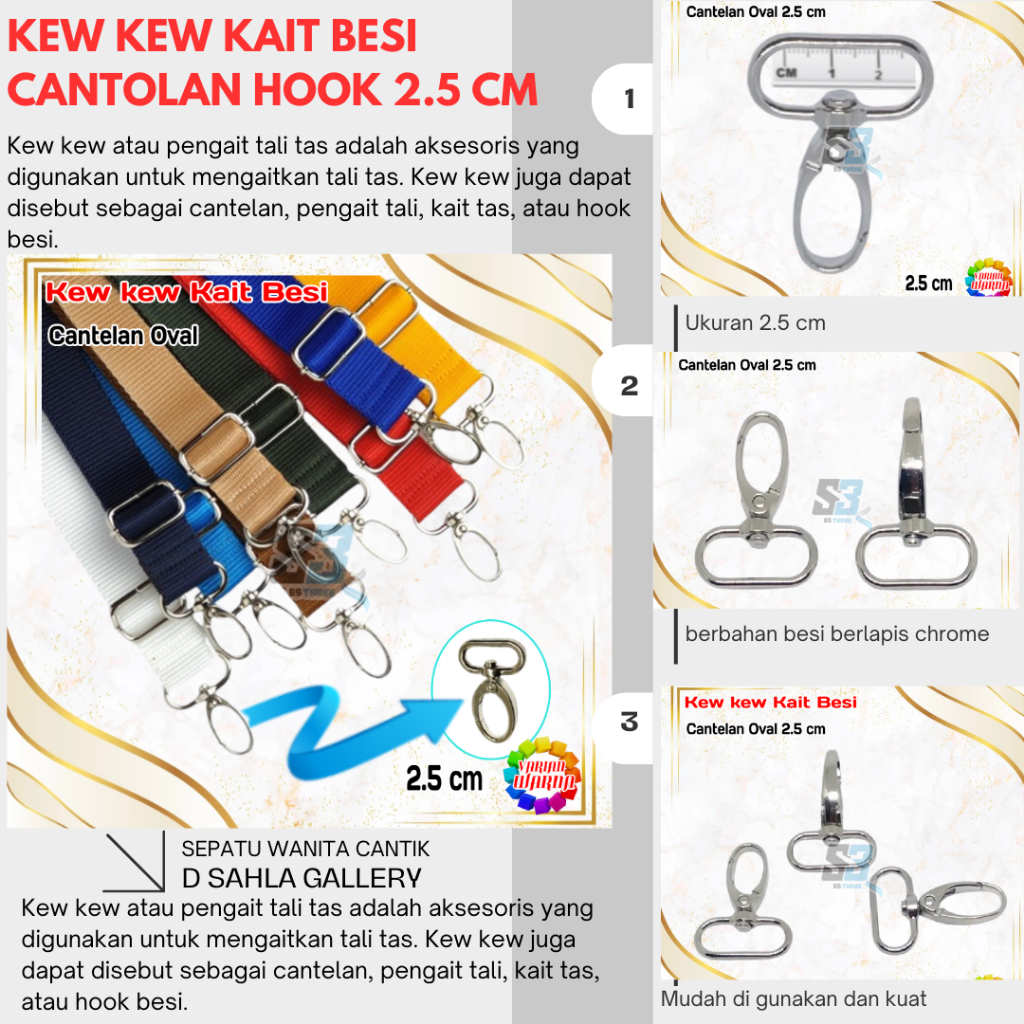 Jual Kew Kait Besi Cantolan Oval 2.5 cm Pengait Cantolan Hook Buaya ...