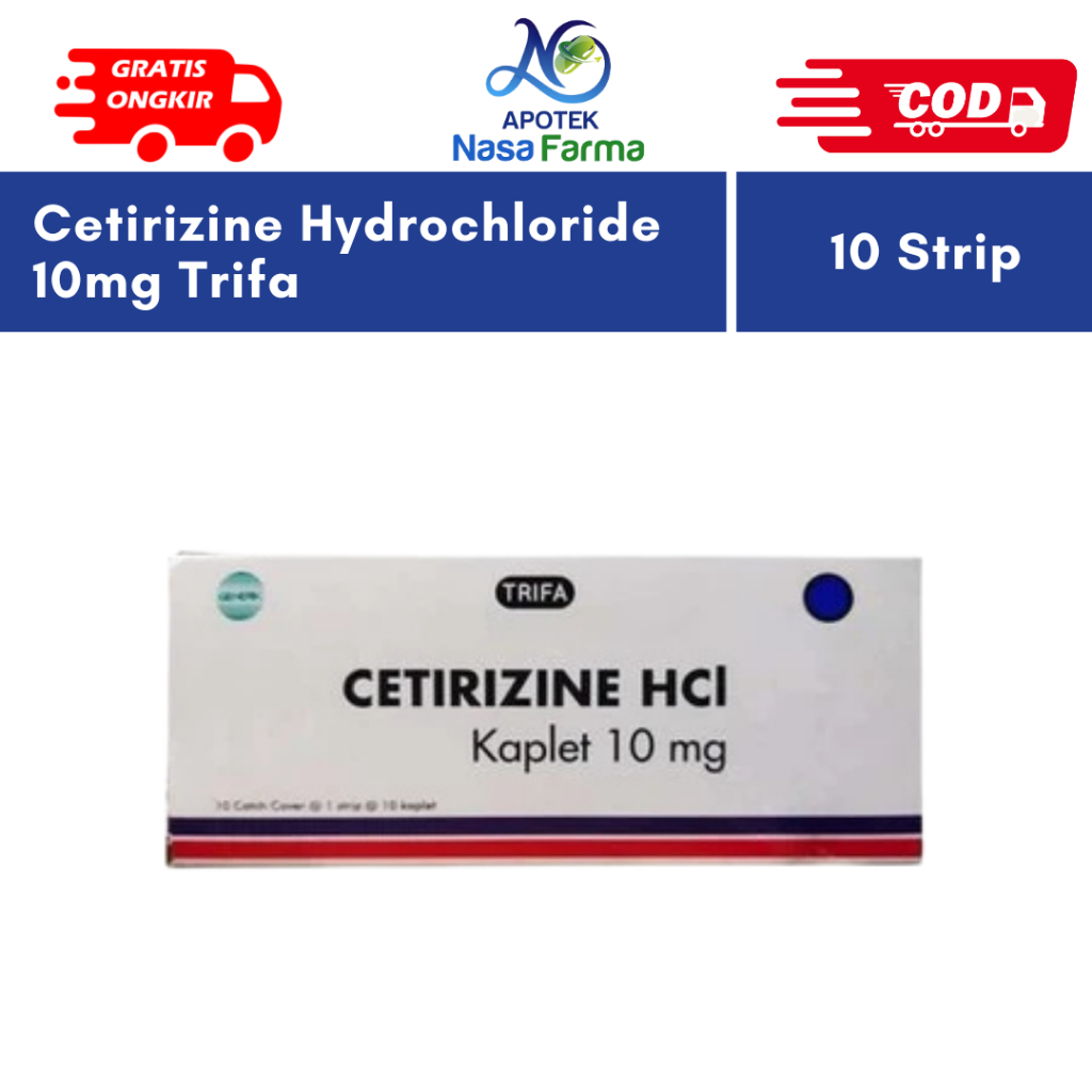 Jual Cetirizine HCL Trifa 10 Mg 1 Box 10 Strip @100 Kaplet - Obat ...