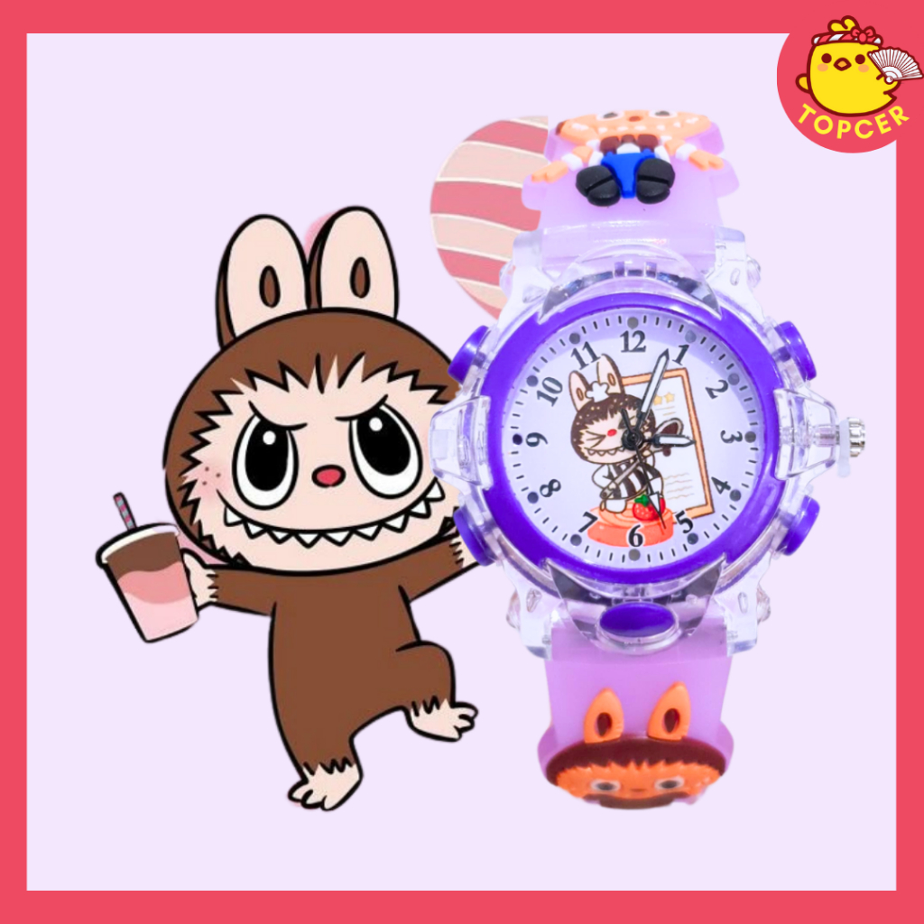Jual JAM TANGAN ANAK LABUBU JARUM LAMPU ANALOG WARNA WARNI KARAKTER ...