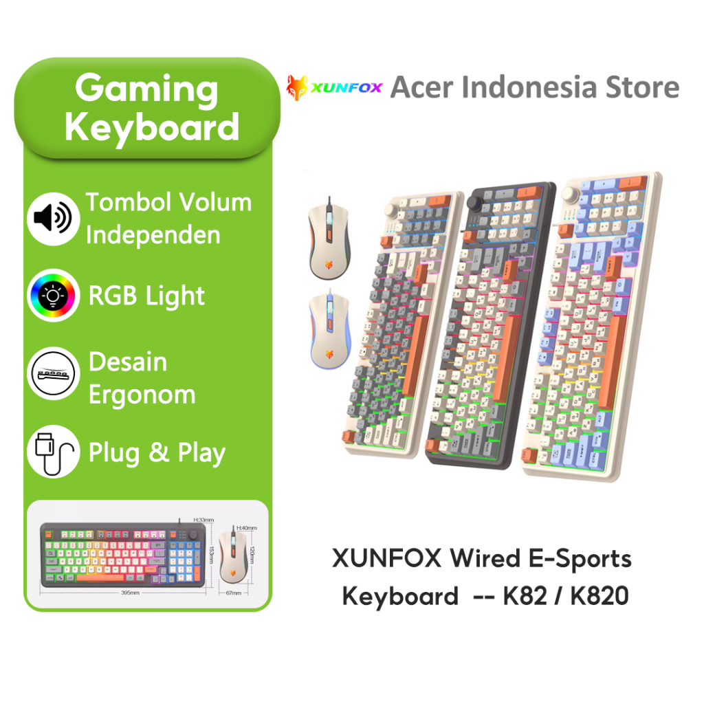 Jual Xunfox Keyboard Combo Mouse GAMING RGB USB Kable Full Size 94Keys for Desktop PC Laptop ...