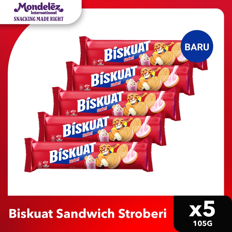 Jual Biskuat Sandwich dengan Krim Rasa Stroberi 105g x 5 | Shopee Indonesia