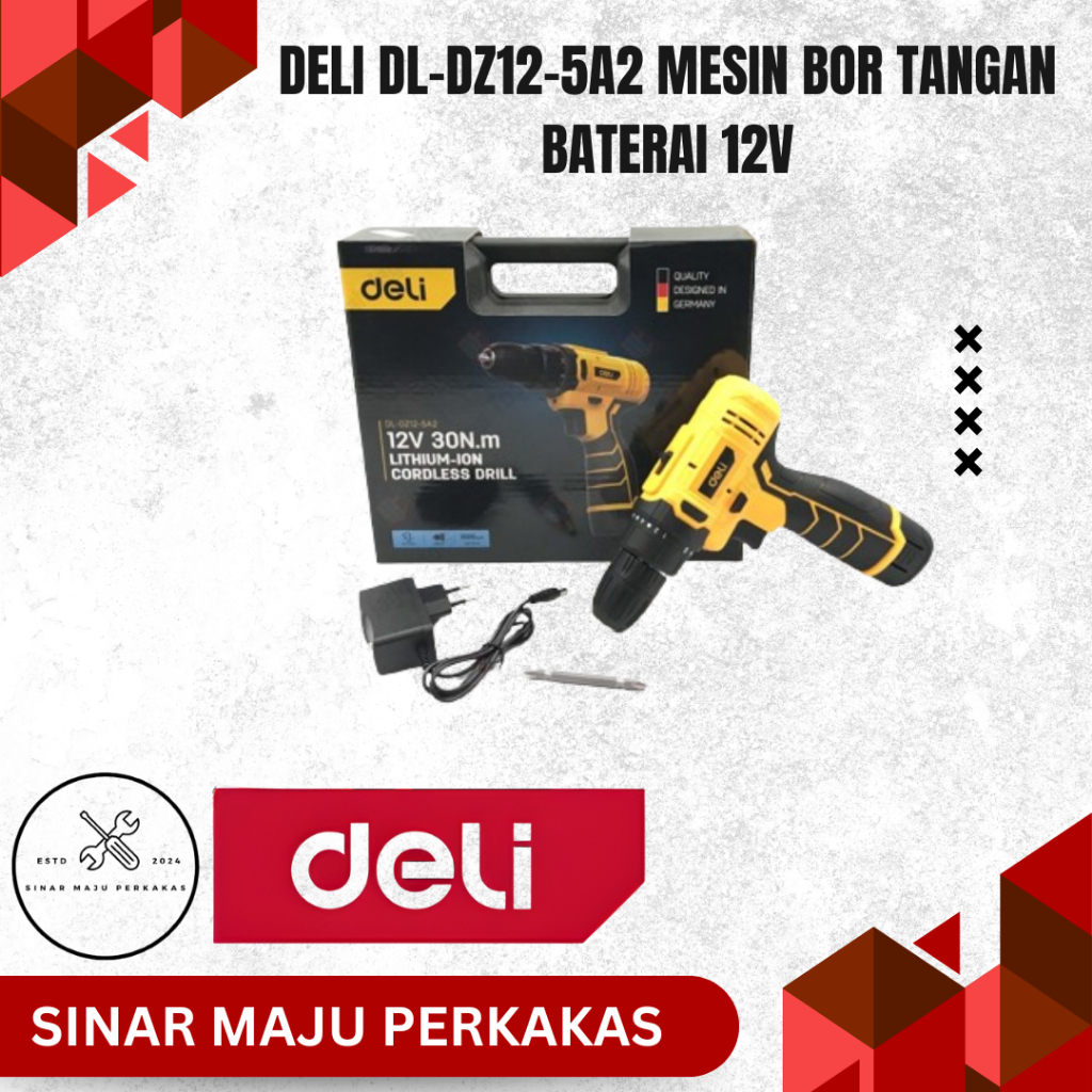Jual DELI DL-DZ12-5A2 Mesin Bor Tangan Baterai 12V - Cordless Drill ...