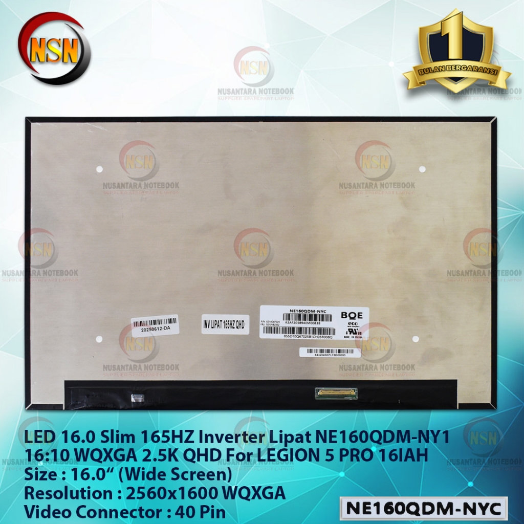 Jual LED 16.0 SLIM 40 Pin Inverter Lipat 165HZ NE160QDM-NY1 WQXGA 16:10 QHD For LEGION 5 PRO ...