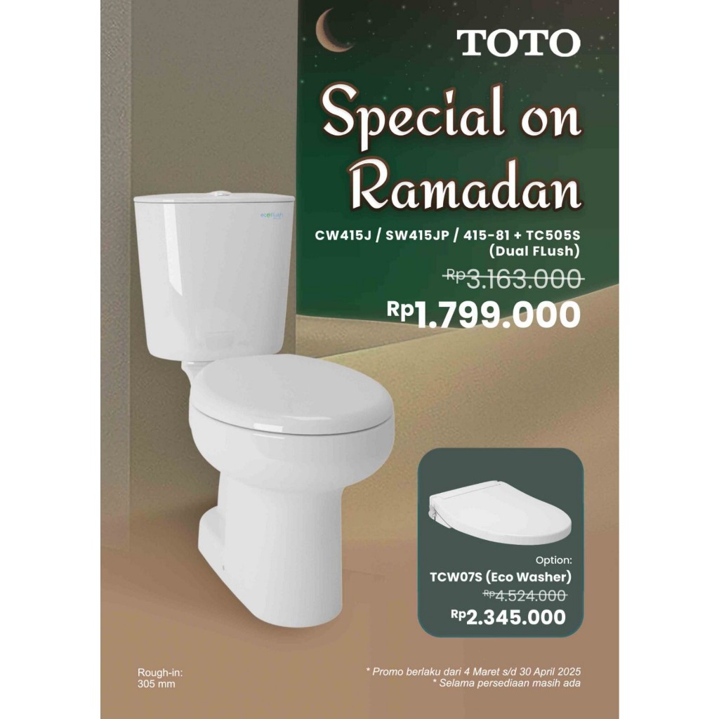 Jual Closet Duduk TOTO CW415J Dual Flush Tutup TC505S / Kloset Duduk ...