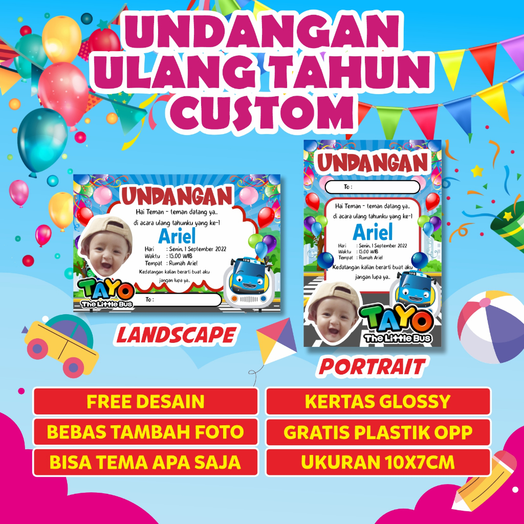 Jual UNDANGAN ULTAH ANAK BISA DIKASIH FOTO BEBAS REQUEST TEMA APA SAJA / KARTU UNDANGAN ULTAH ...