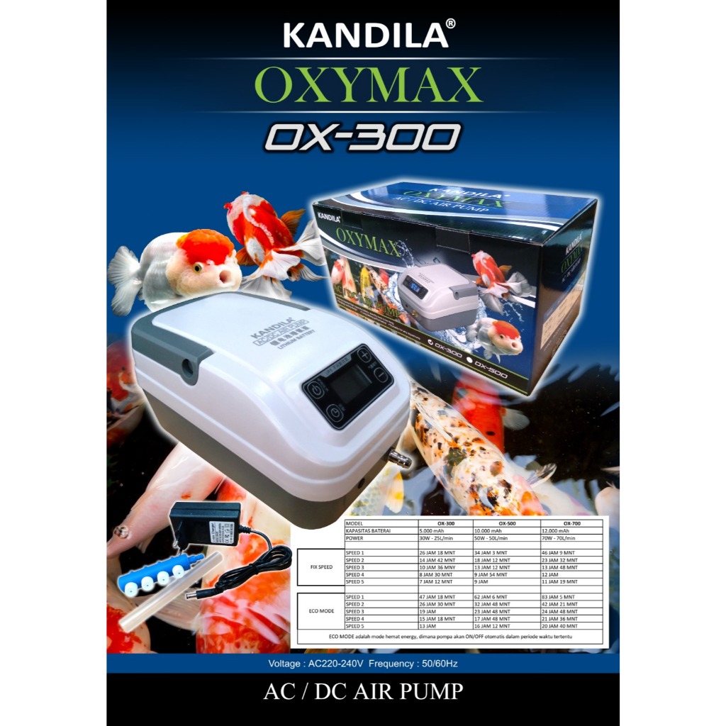Jual KANDILA AERATOR AC/DC OXYMAX SERIES AC DC AIRPUMP OX-300 OX-500 OX ...