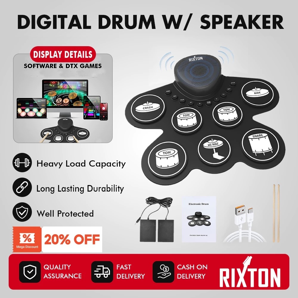 Jual Rixton Portable Electronic Drum Digital USB 7/9 Pads Roll up Drum ...