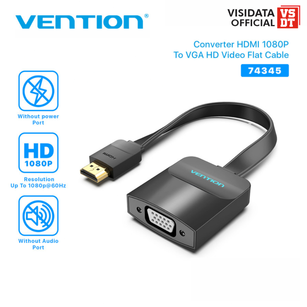 Jual Vention 74345 Converter HDMI to VGA Flat cable FHD 1080p 60Hz HDMI ...