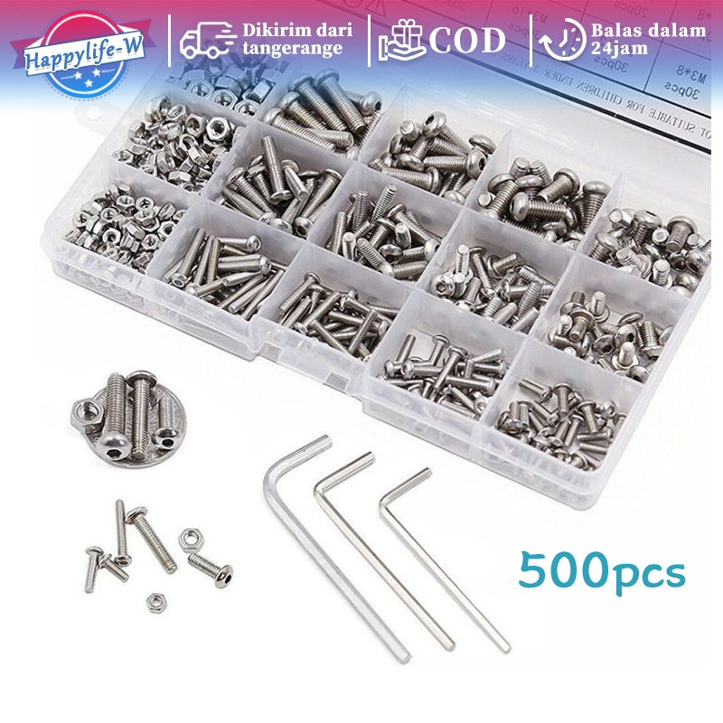 Jual 500pcs/set Baut Soket Mur dan Mur Stainless 304 Hexagon Socket ...