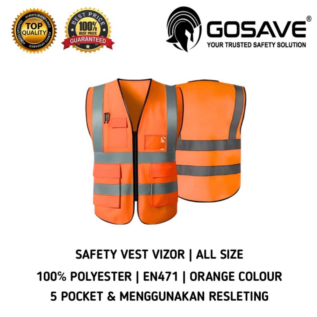 Jual Safety Vest Proyek Polyester Rompi proyek 5 kantung vizor gosave ...