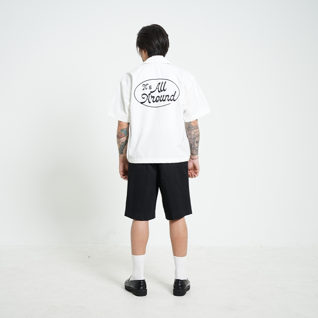 Jual All Around Faded Boxy Oversize Resort Shirt Bone Embroidery Logo ...