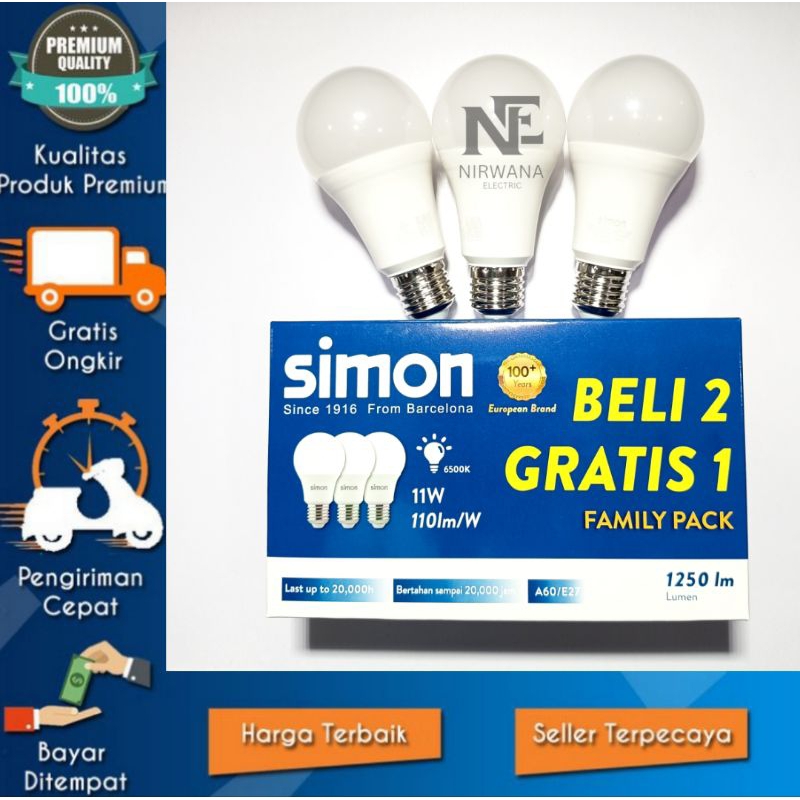 Jual Simon Lampu Led Paket 11watt /Beli 2 gratis 1/ Simon Family Pack ...