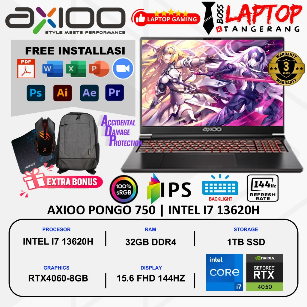 Jual Laptop Gaming AXIOO PONGO 750 I7 13620H 64GB 1TB RTX4050 8GB 15.6 ...
