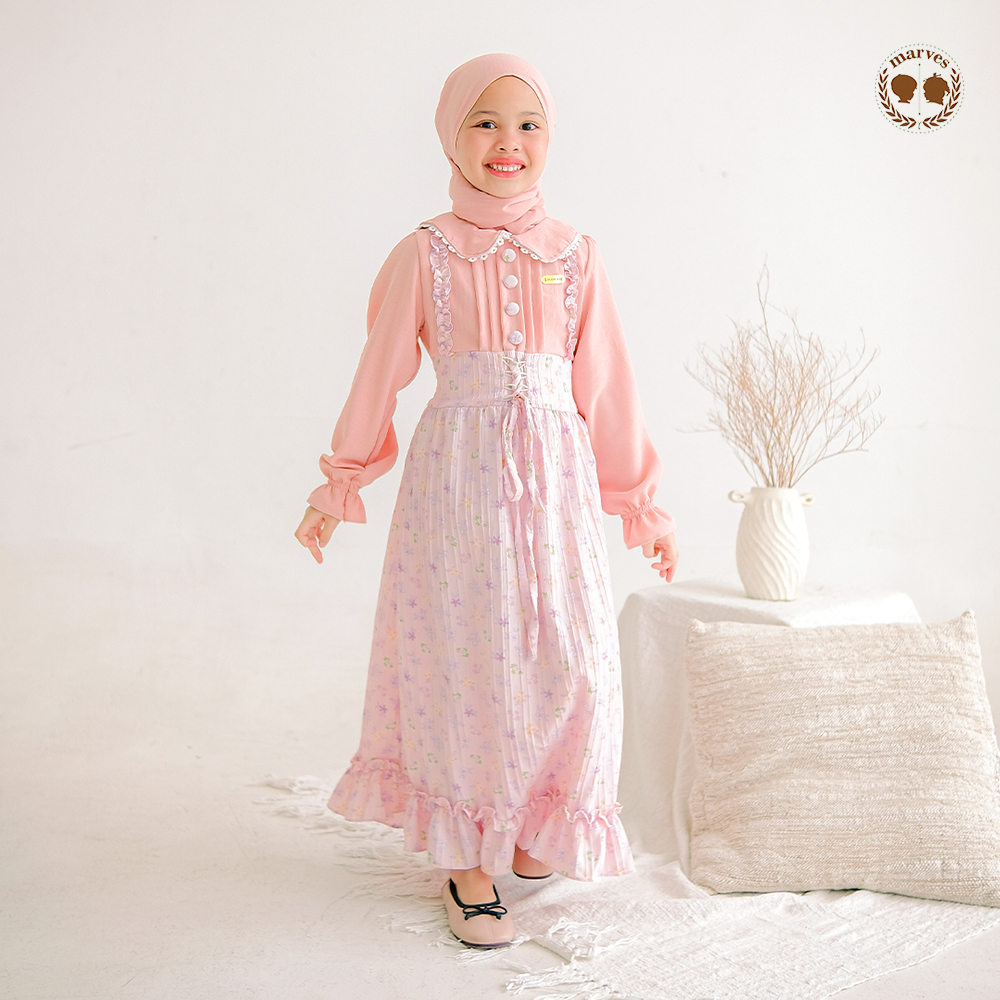 Jual MARVES Zoya Gamis Baju Muslim Anak Perempuan Set Hijab Bahan ...