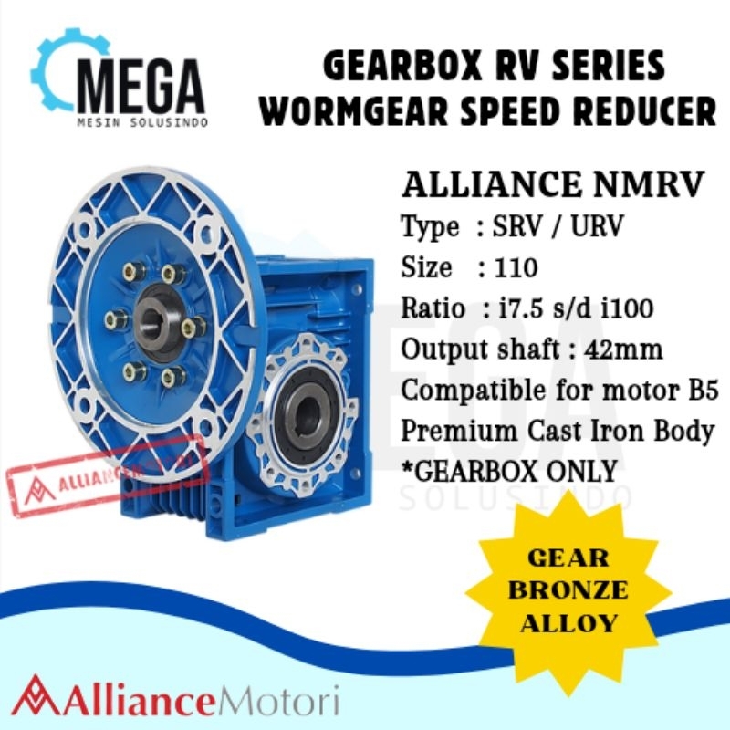 Jual Alliance Gearbox NMRV 110 r1:7.5 s/d 1:100 Worm Gear Speed Reducer ...