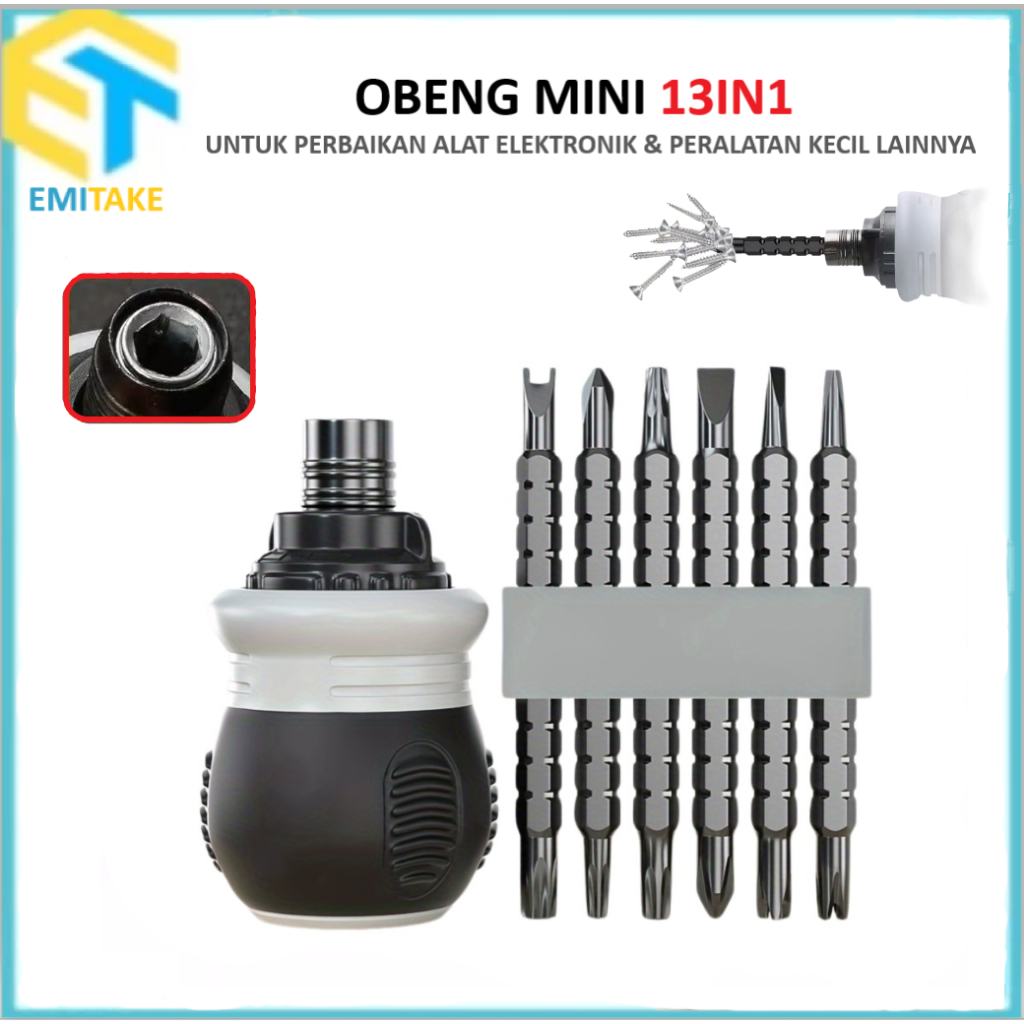 Jual Obeng Rachet Mini Set 13in1 Obeng Cebol 2 Arah Putar Bolak Balik ...