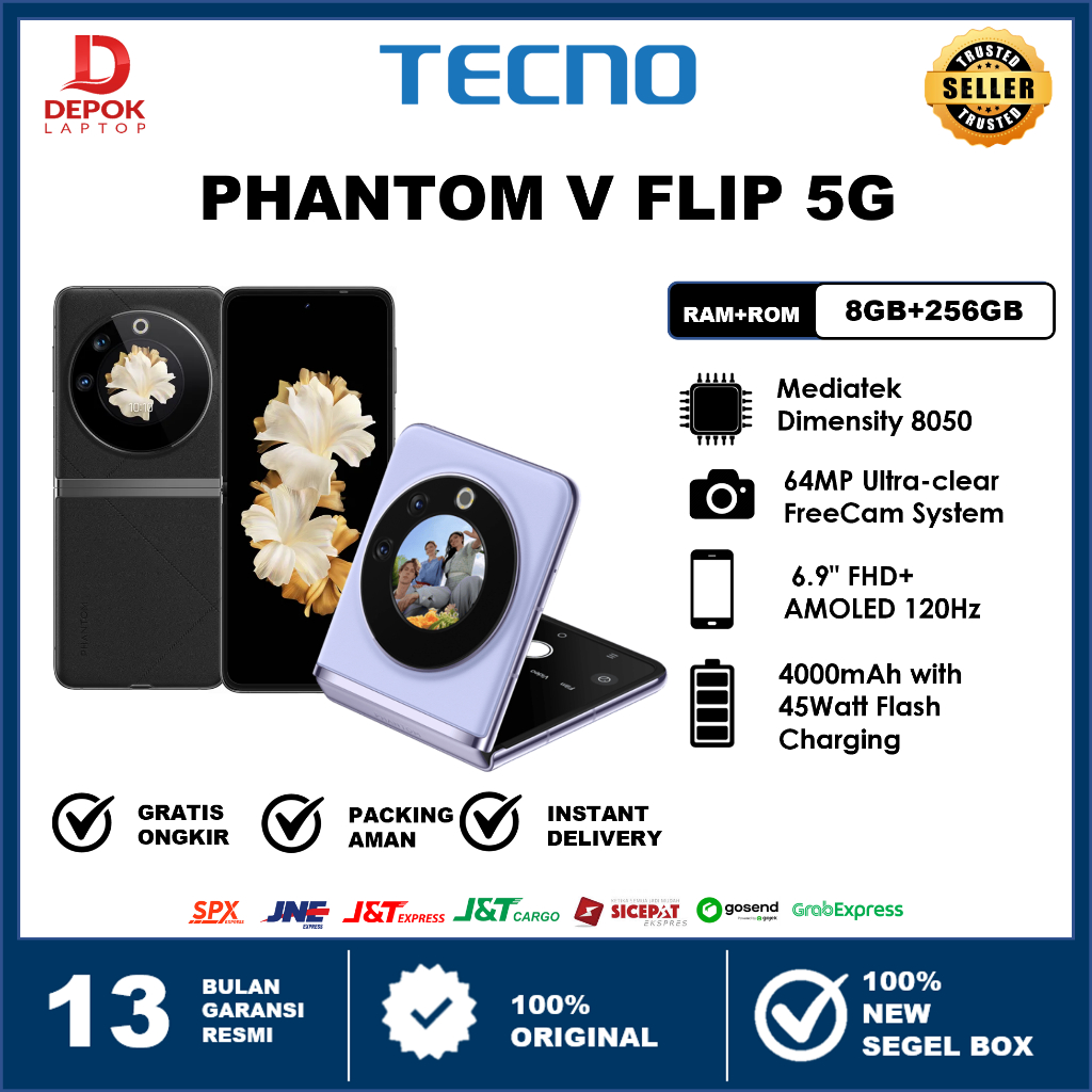 Jual New Tecno Phantom V Flip 5G 8/256GB NFC Dimensity 8050 64MP Ultra ...