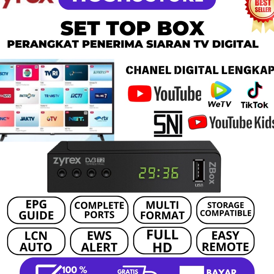 Jual Eksklusif Zyrex STB DVBT2 ZBox1 Set Top Box TV Dital Full HD 1p EWS EPG HDMI USB RCA ...