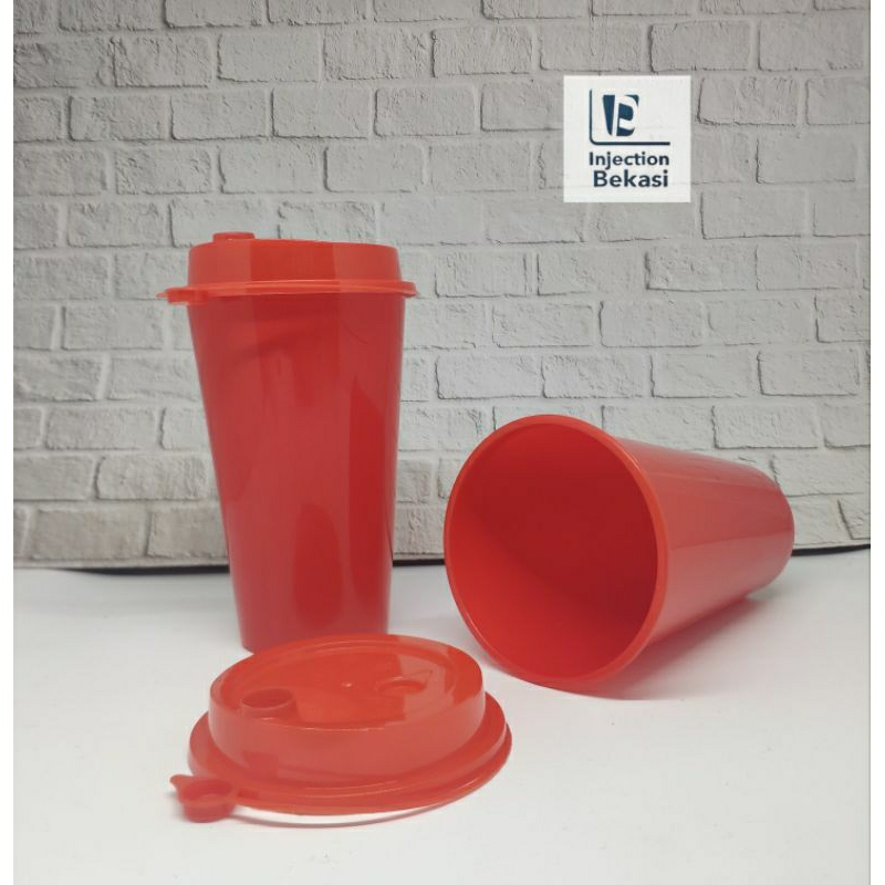 Jual CUP Gelas PP Injection 16oz Merah 500ml + Tutup Bening Hitam Putih ...