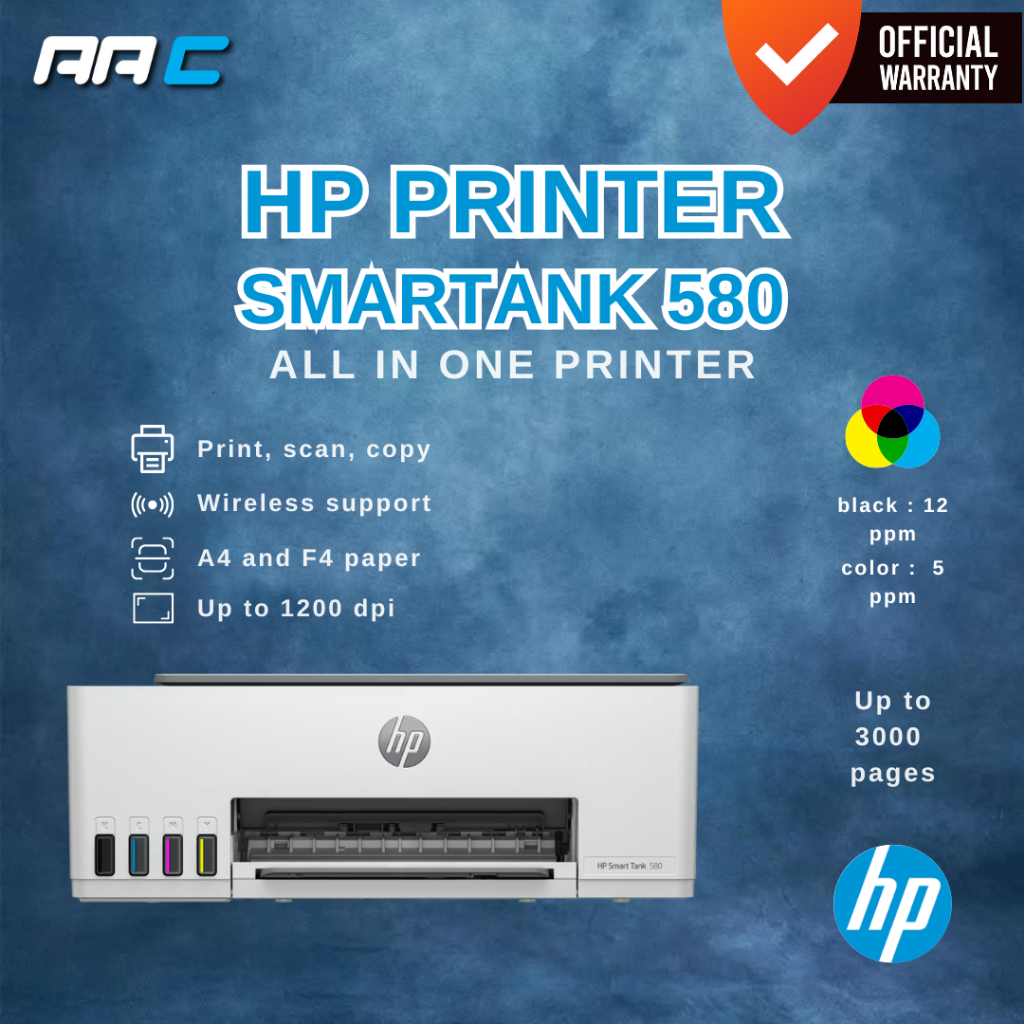 Jual PRINTER HP SMARTANK 580 PRINT SCAN COPY WIRELESS 580 ALL-IN-ONE MULTIFUNGSI WiFi A4 ...