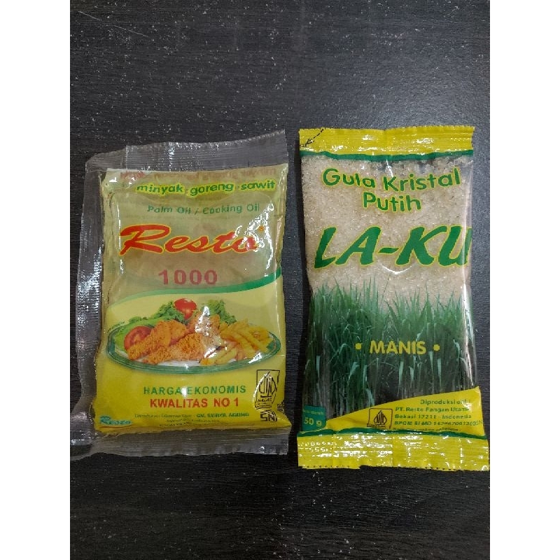 Jual minyak goreng sachet resto 60ml / gula pasir laku 50gr | Shopee ...