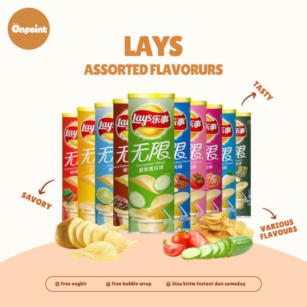 Jual Lays Potato Chips Assorted Flavors (Can) | Keripik Kentang Renyah ...