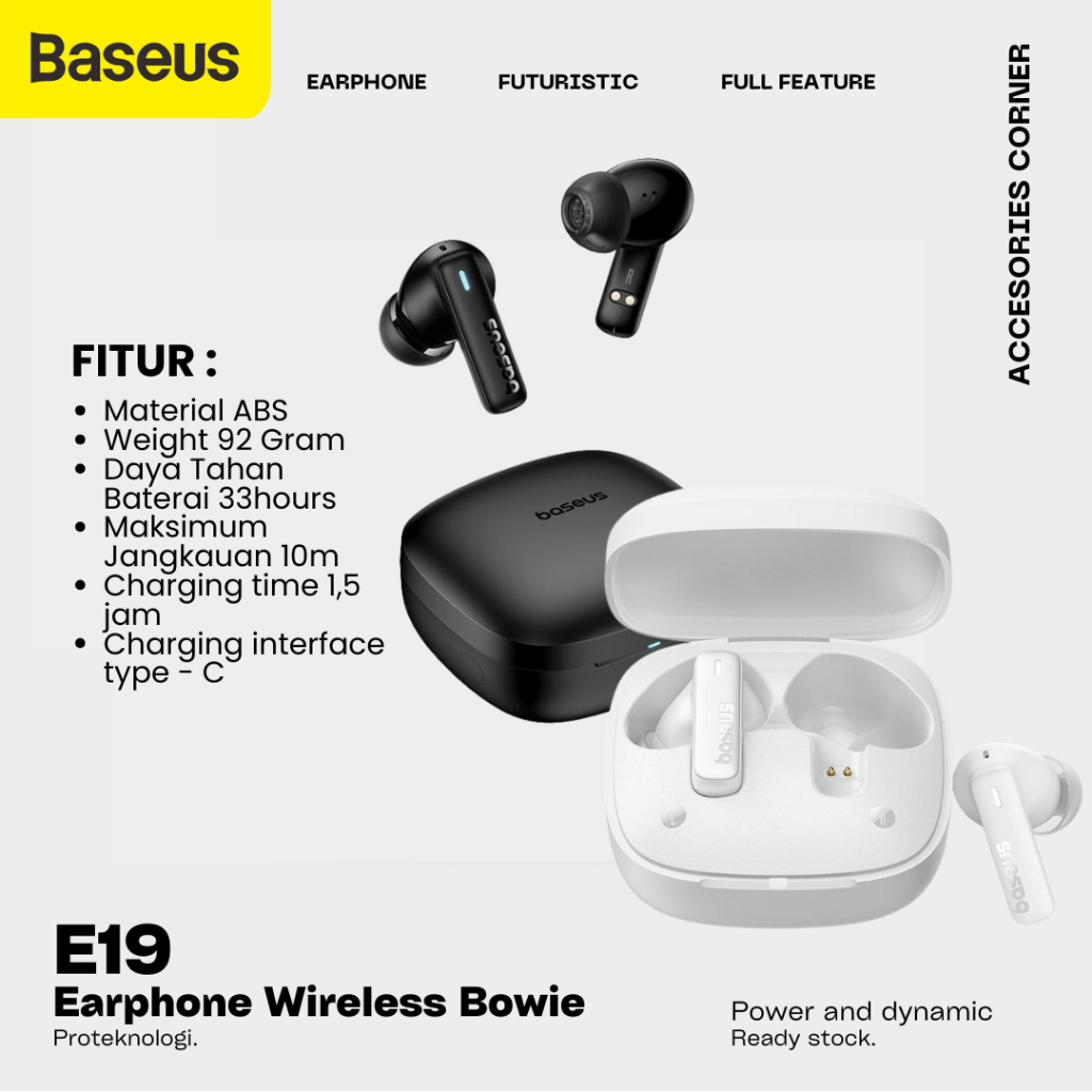 Jual BASEUS E19 Bowie ENC Earphone TWS Bluetooth 5.3 Wireless Headset | Shopee Indonesia