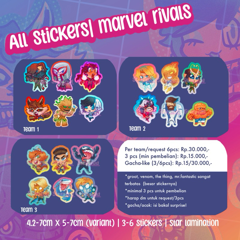 Jual Marvel Rivals stickers (groot, rocket, luna snow, winter soldier ...