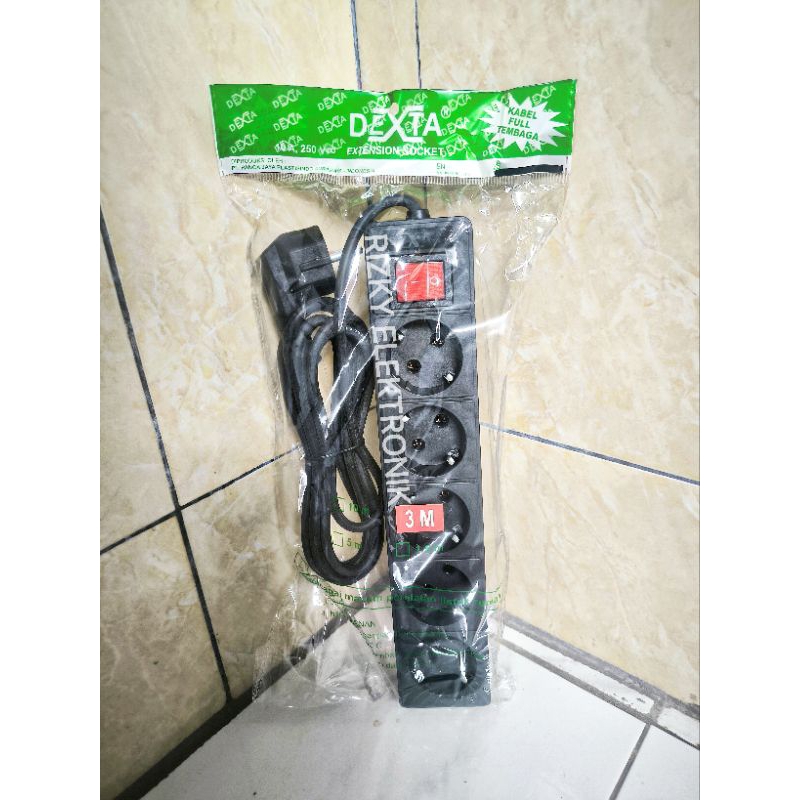 Jual Stop Kontak HITAM Arde 5 Lubang + Saklar Nyala + Kabel 3 Meter ...