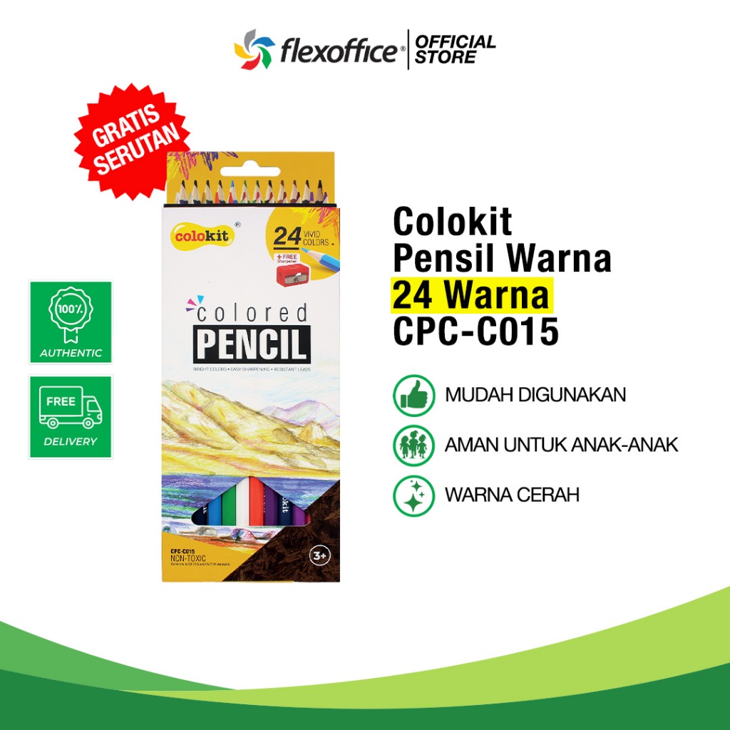 Jual FlexOffice Colokit Pensil Warna Premium CPC-C015 24Pcs/Set gratis ...
