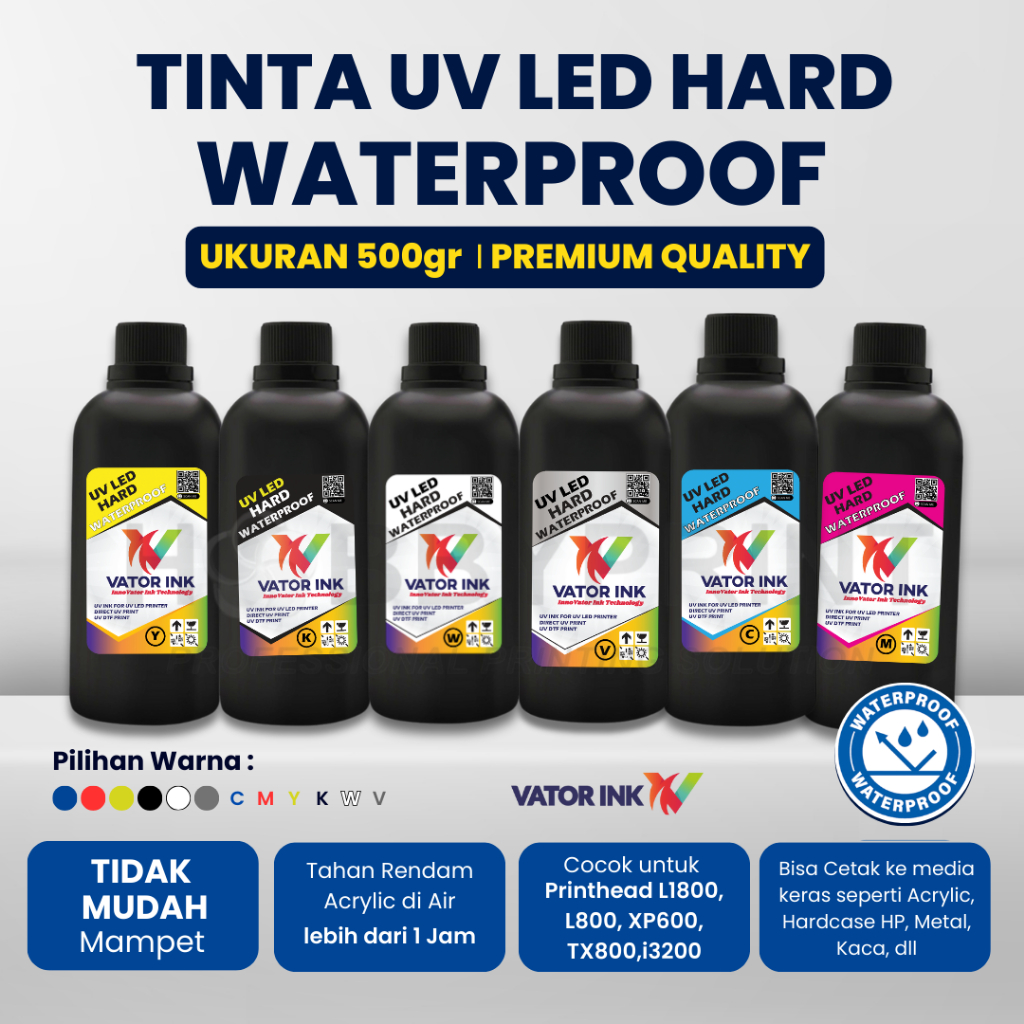 Jual Tinta UV LED HARD WATERPROOF Vator 500gr Epson Flatbed Cetak ...