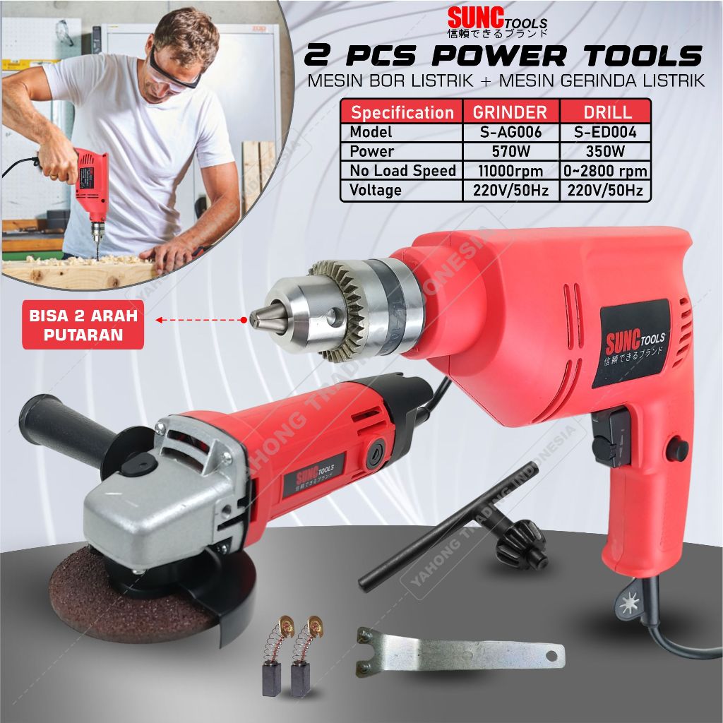Jual Mesin Bor Listrik Mesin Gerinda Listrik SET Bor Kayu Besi SUNC TOOLS | Shopee Indonesia