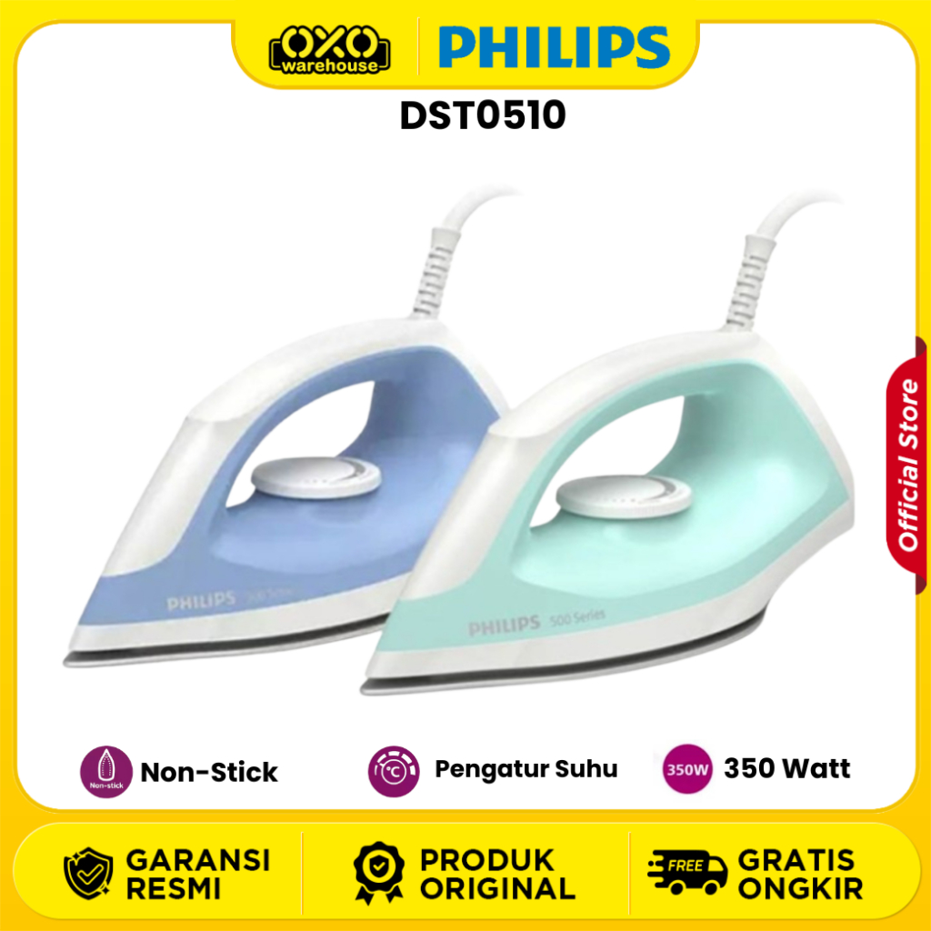Jual PHILIPS Dry Iron Setrika Listrik DST0510 Low Watt Garansi Resmi ...