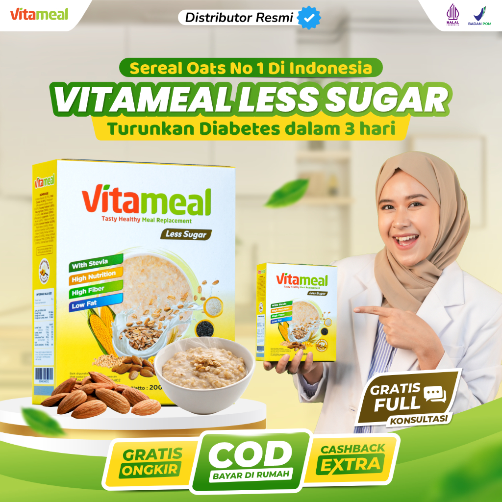Jual [DISKON EKSKLUSIF] VITAMEAL LESS SUGAR Bantu Atasi Hipertensi Tekanan Darah Gula darah ...