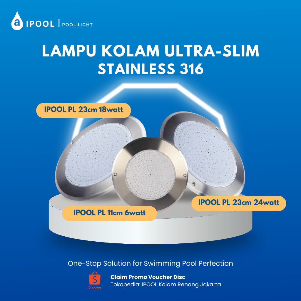 Jual IPOOL Swimming Pool Light Slim Underwater Lampu Kolam Renang 24 Watt Stainless DC12V Tebal ...
