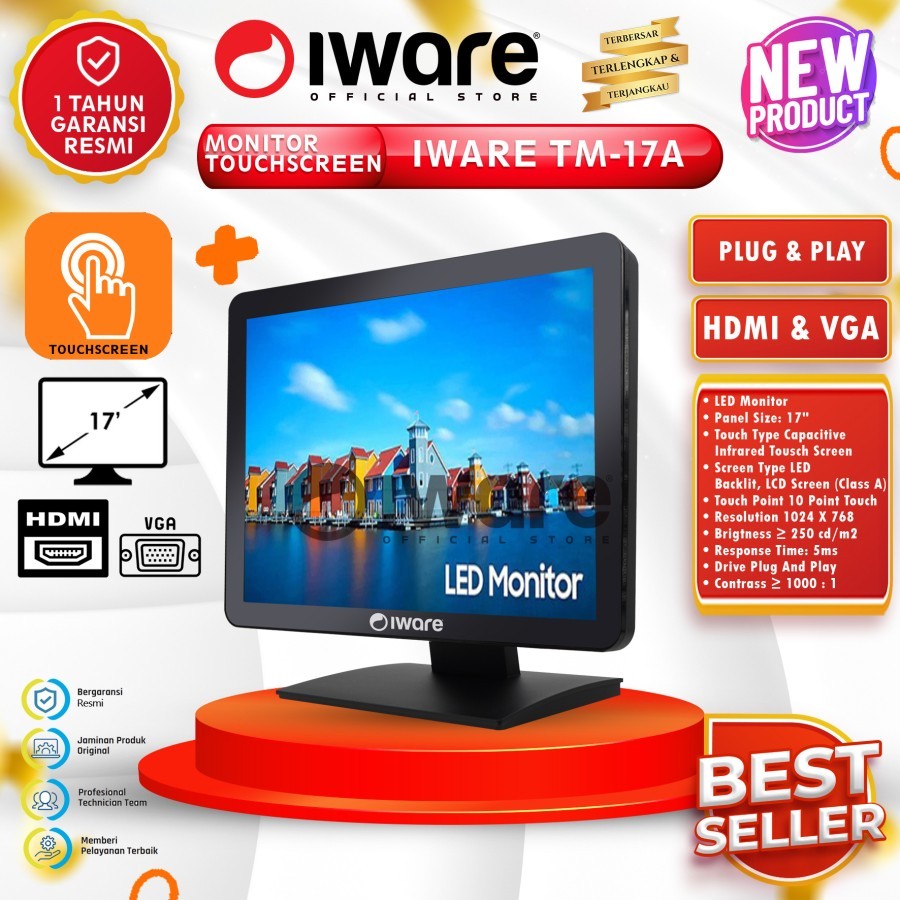 Jual IWARE TM-17A LED TOUCH SCREEN Monitor (17"/LCD SCREEN (CLASS A)/HD ...