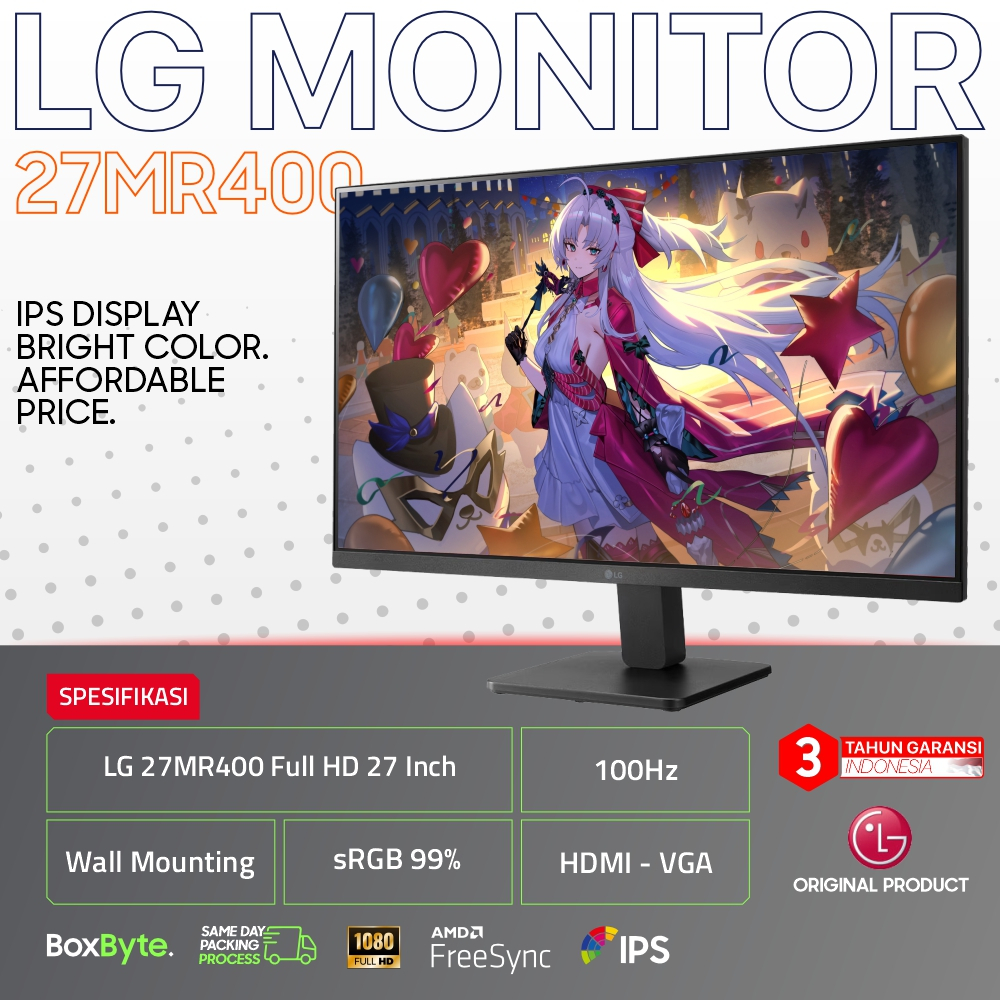 Jual Monitor LG 27" IPS 100Hz FreeSync Borderless 27MR400-B.ATIQ Gaming Monitor | Shopee Indonesia