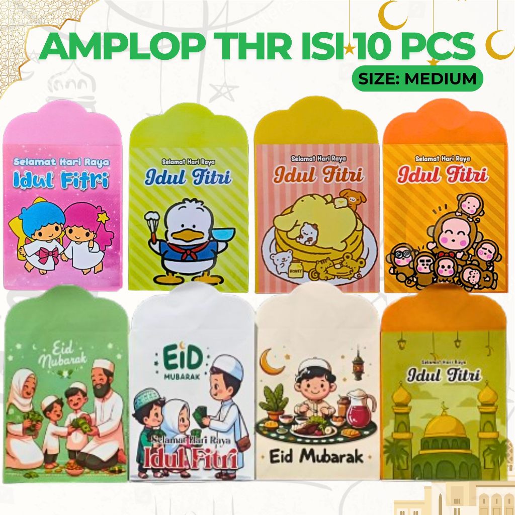 Jual amplop THR lebaran isi 10 pcs ukuran 7x11 cm (sedang) karakter ...