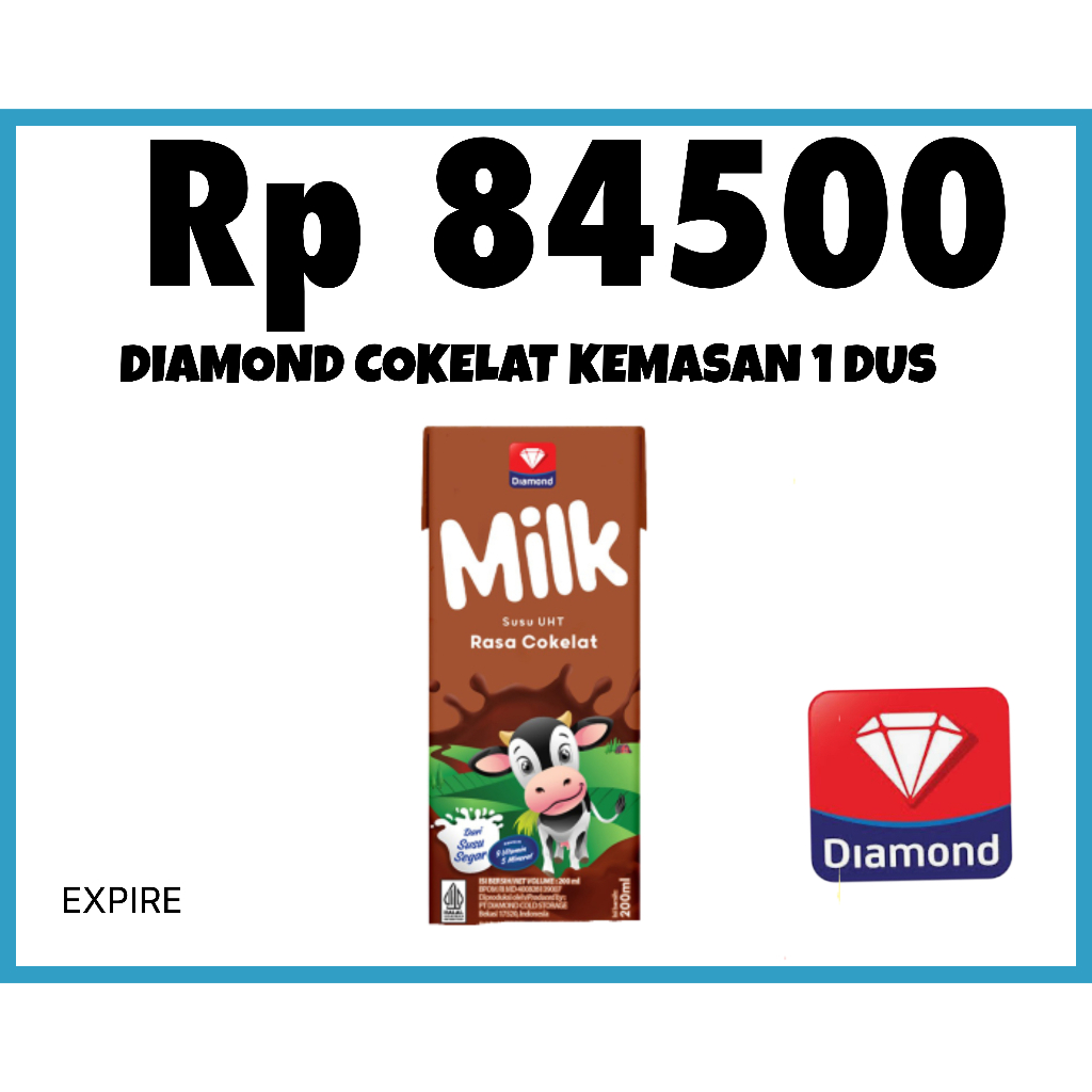 Jual Susu DIAMOND UHT Chocolate ukuran 200 ml (HARGA 1 DUS ISI 24 Pcs ...
