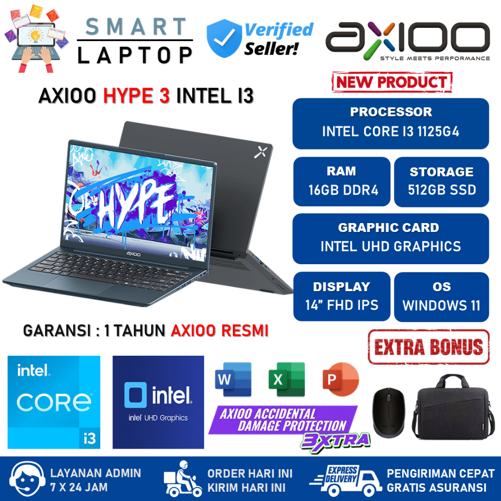 Jual Laptop Axioo Mybook Hype 3 Intel Core i3 1125G4 RAM 16GB 512GB SSD 14.0 FHD IPS Windows 11 ...